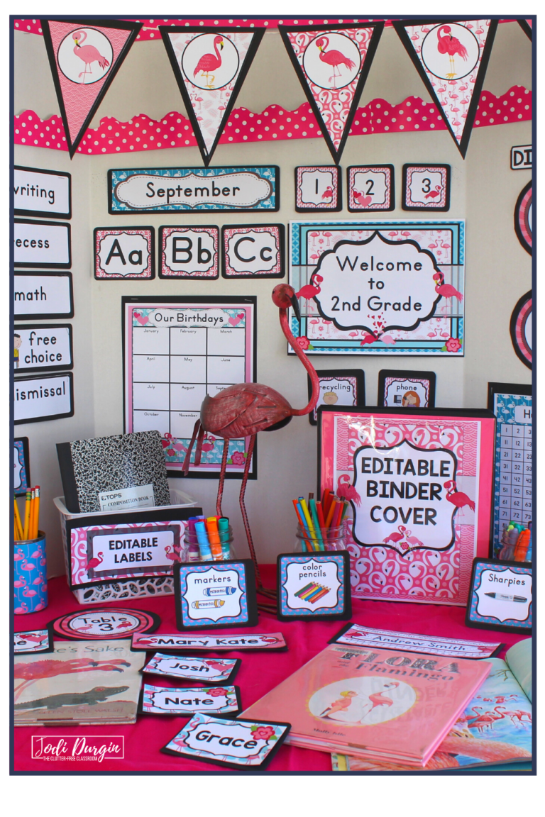 Flamingo Classroom Theme Ideas - Clutter-Free Classroom | by Jodi Durgin