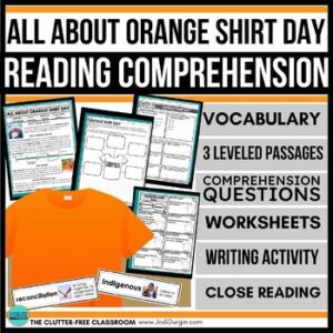 Orange Shirt Day Reading Comprehension Activities for 2nd, 3rd, and 4th ...