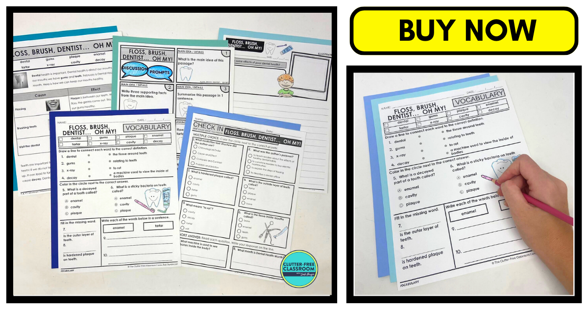 Dental Health Reading Comprehension Activities for 2nd, 3rd, and 4th ...