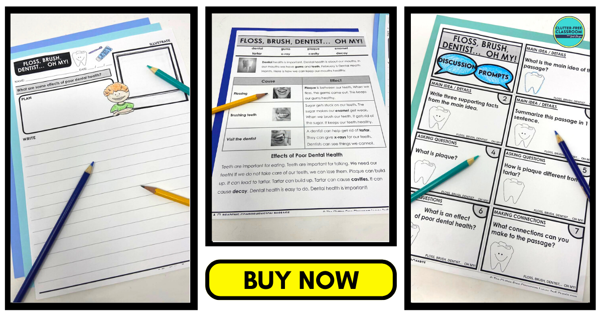 Dental Health Reading Comprehension Activities for 2nd, 3rd, and 4th ...