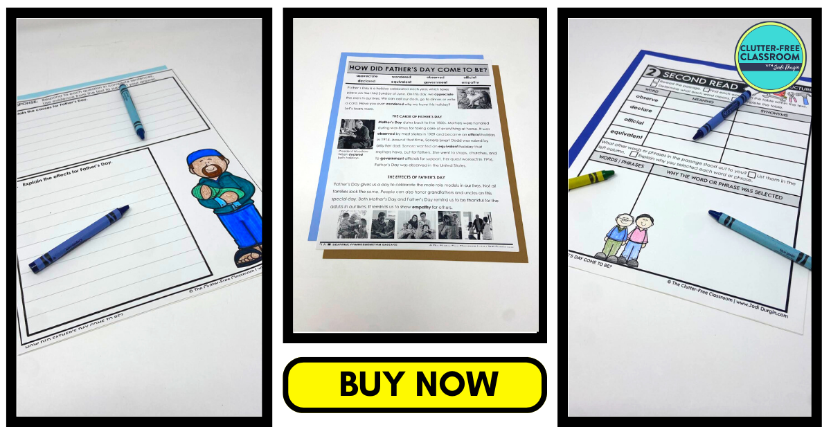 Father's Day Reading Comprehension Activities for 2nd, 3rd, and 4th ...