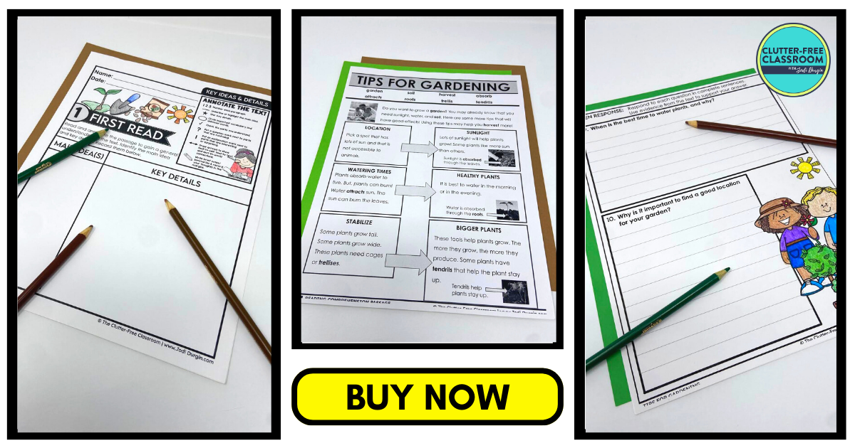 Gardening Reading Comprehension Activities for 2nd, 3rd, and 4th Grade ...