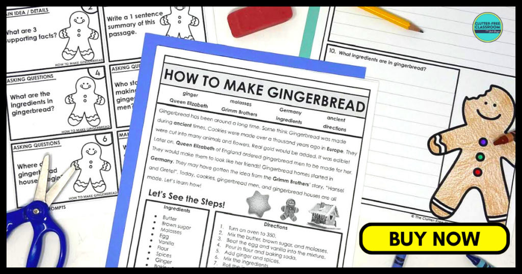 Gingerbread Reading Comprehension Activities for 2nd, 3rd, and 4th ...