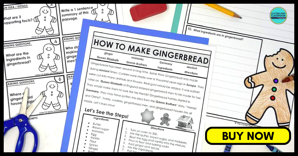 Gingerbread Reading Comprehension Activities for 2nd, 3rd, and 4th ...
