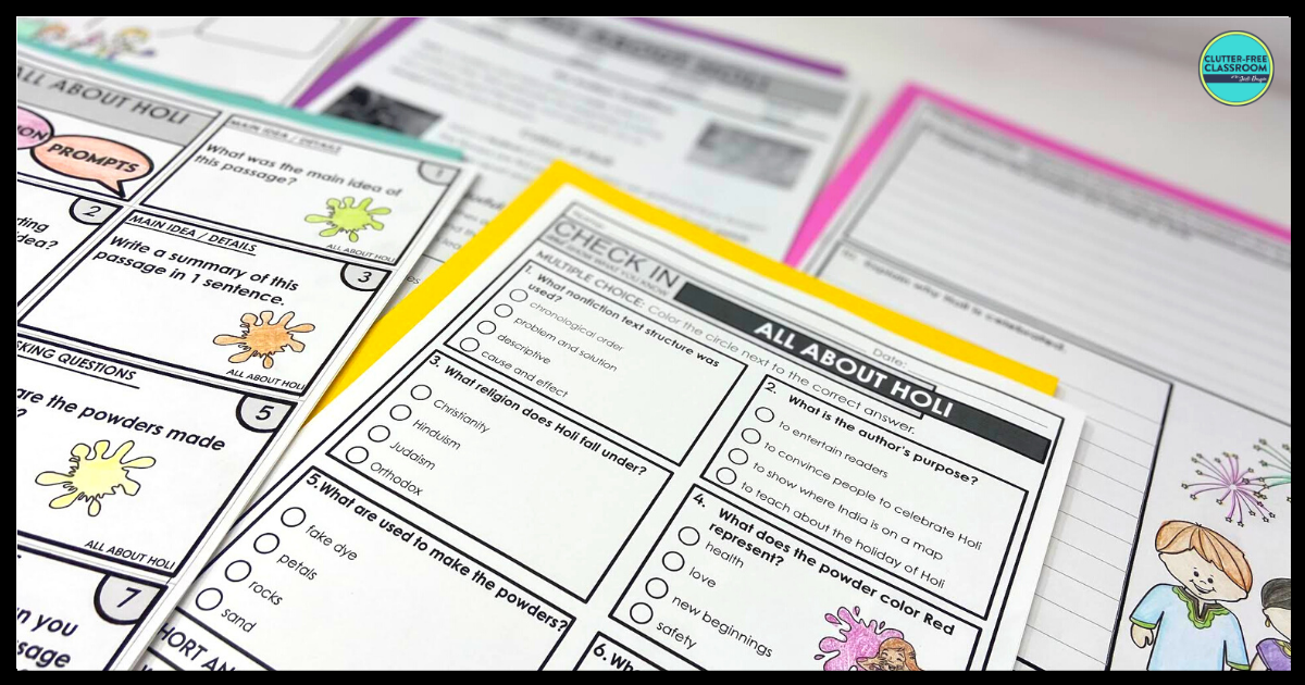 Holi Reading Comprehension Activities for 2nd, 3rd, and 4th Grade ...