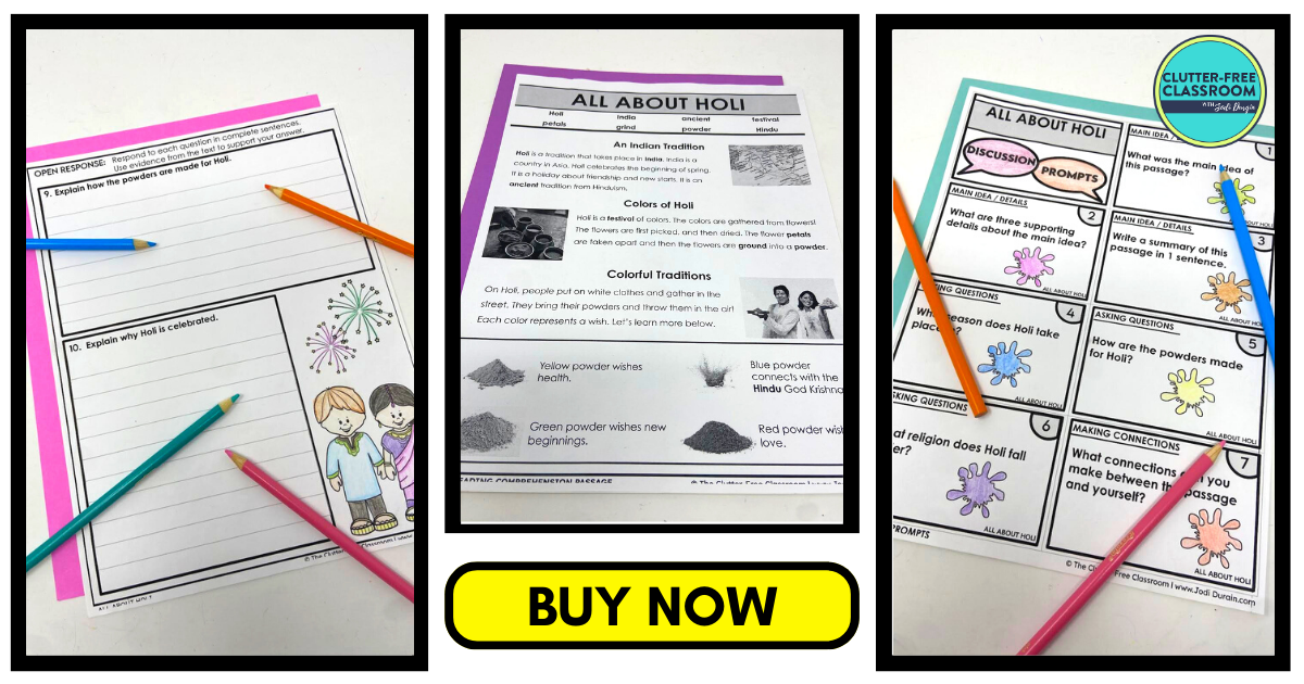 Holi Reading Comprehension Activities for 2nd, 3rd, and 4th Grade ...