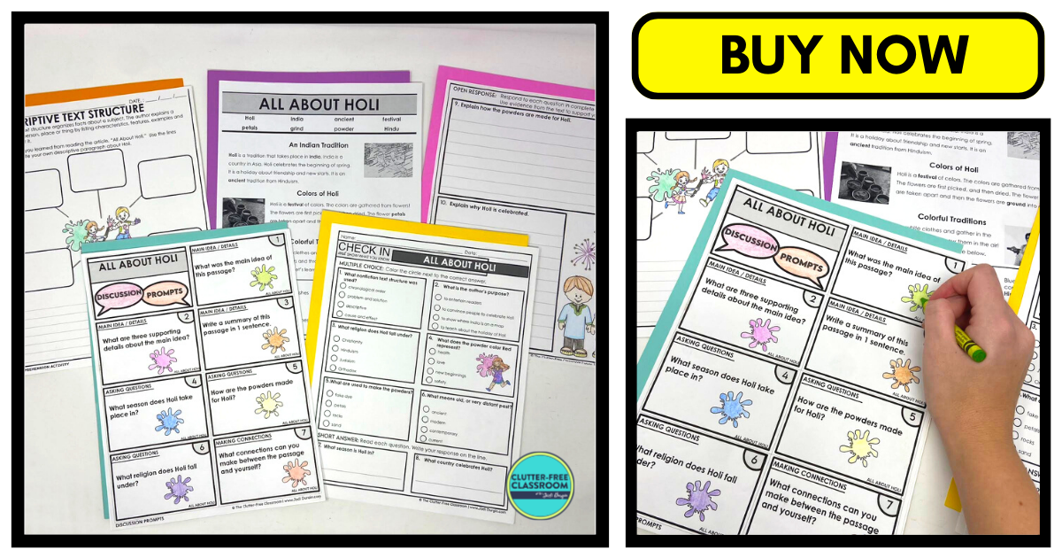 Holi Reading Comprehension Activities for 2nd, 3rd, and 4th Grade ...