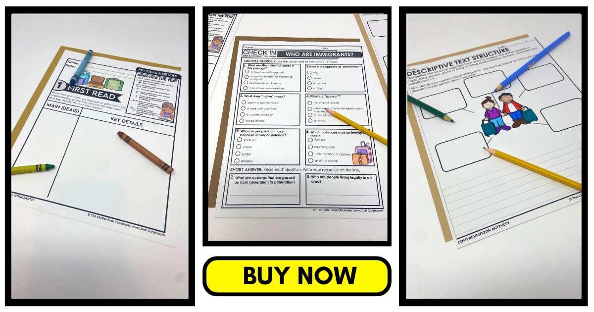 Immigration Reading Comprehension Activities for 2nd, 3rd, and 4th ...