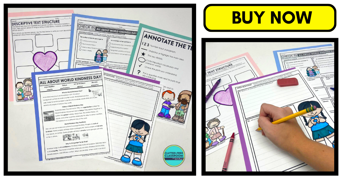 Kindness Reading Comprehension Activities for 2nd, 3rd, and 4th Grade ...