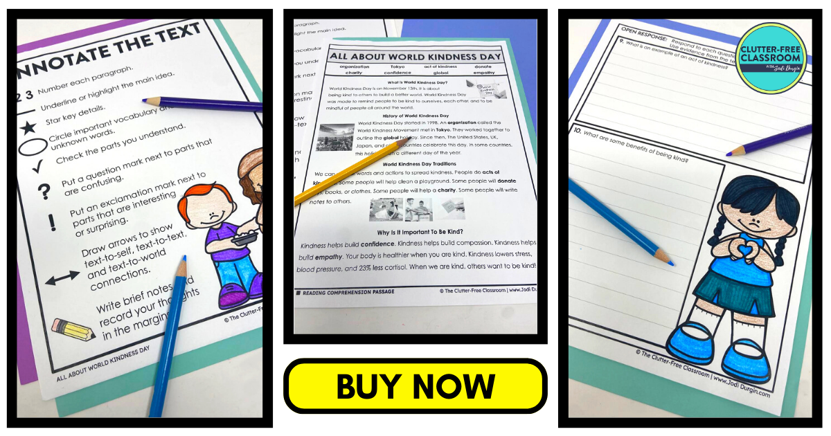 Kindness Reading Comprehension Activities for 2nd, 3rd, and 4th Grade ...