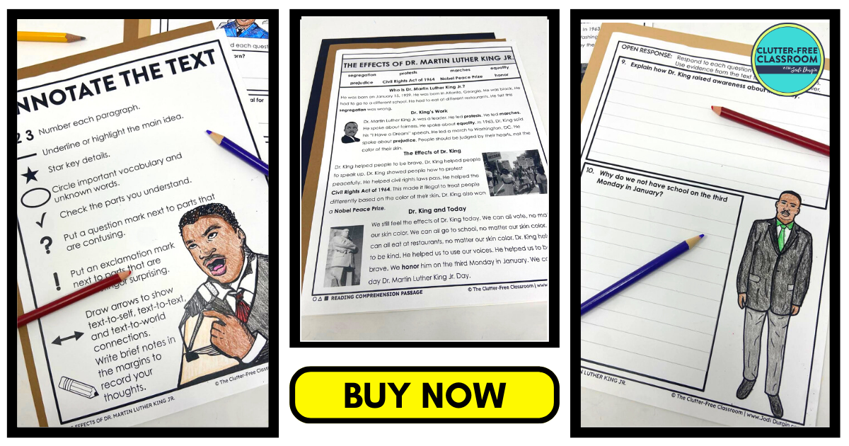 Martin Luther King Reading Comprehension Activities for 2nd, 3rd, and ...