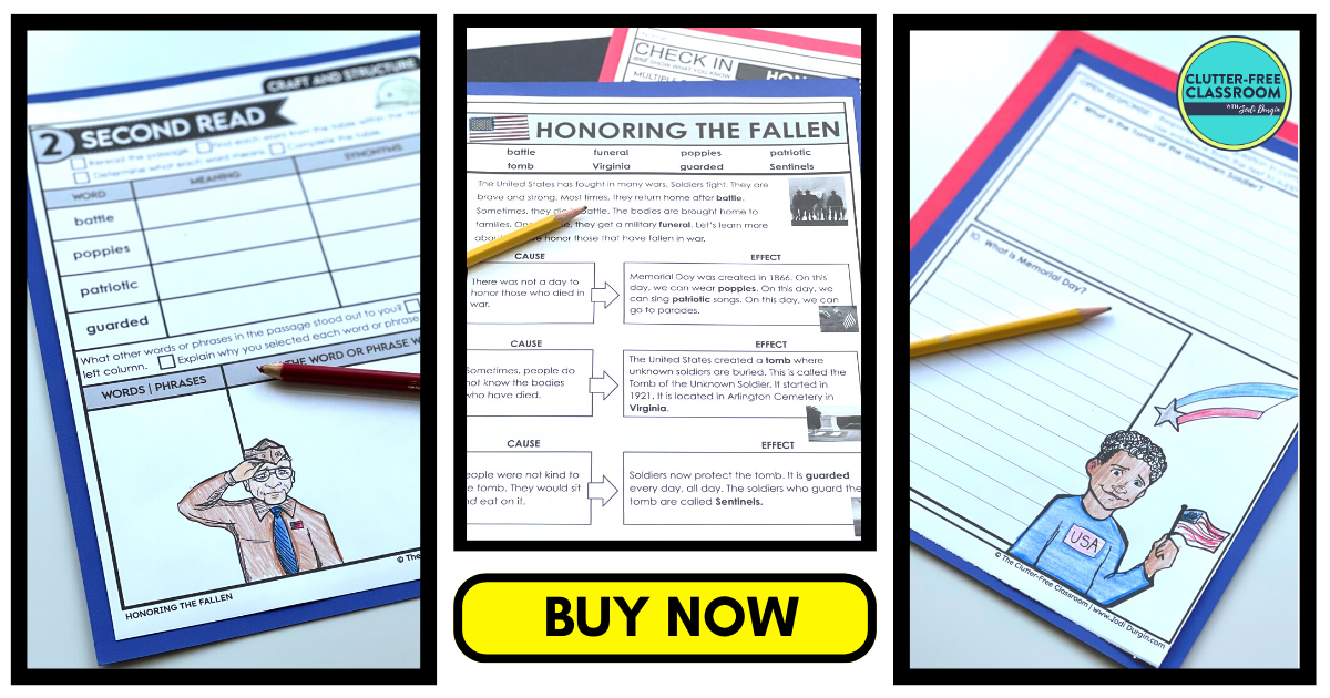 Memorial Day Reading Comprehension Activities for 2nd, 3rd, and 4th ...