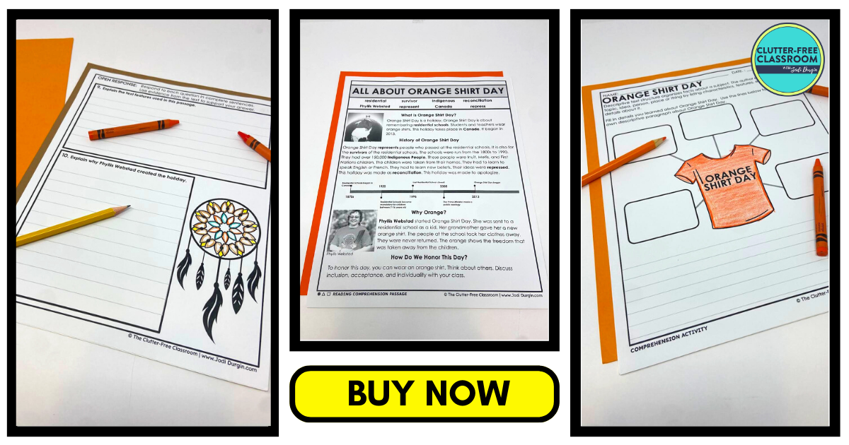 Orange Shirt Day Reading Comprehension Activities for 2nd, 3rd, and 4th ...
