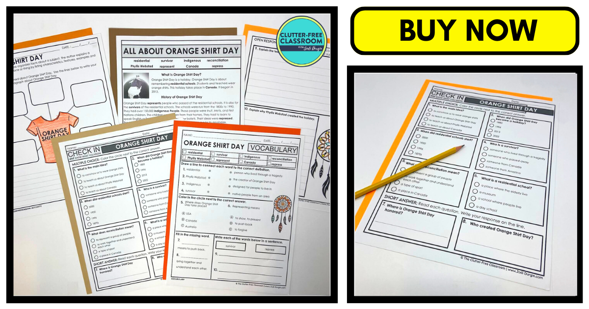 Orange Shirt Day Reading Comprehension Activities for 2nd, 3rd, and 4th ...