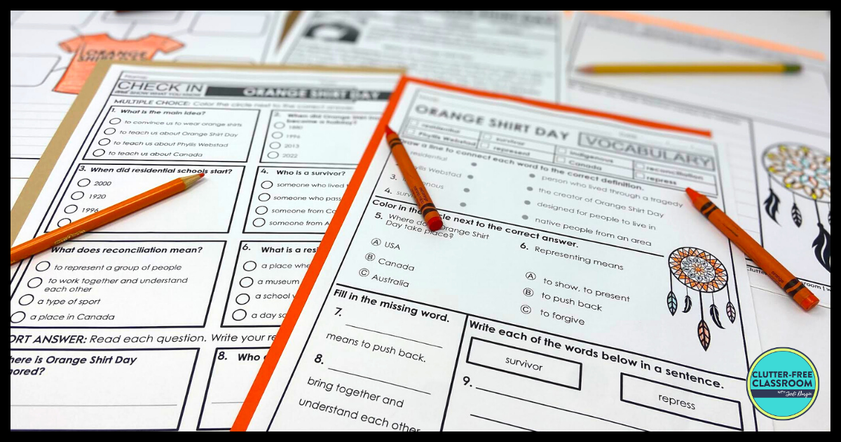 Orange Shirt Day Reading Comprehension Activities for 2nd, 3rd, and 4th ...