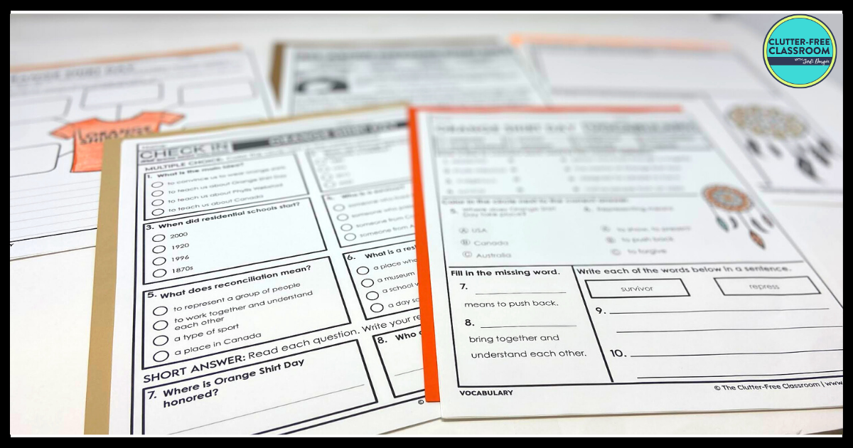 Orange Shirt Day Reading Comprehension Activities for 2nd, 3rd, and 4th ...