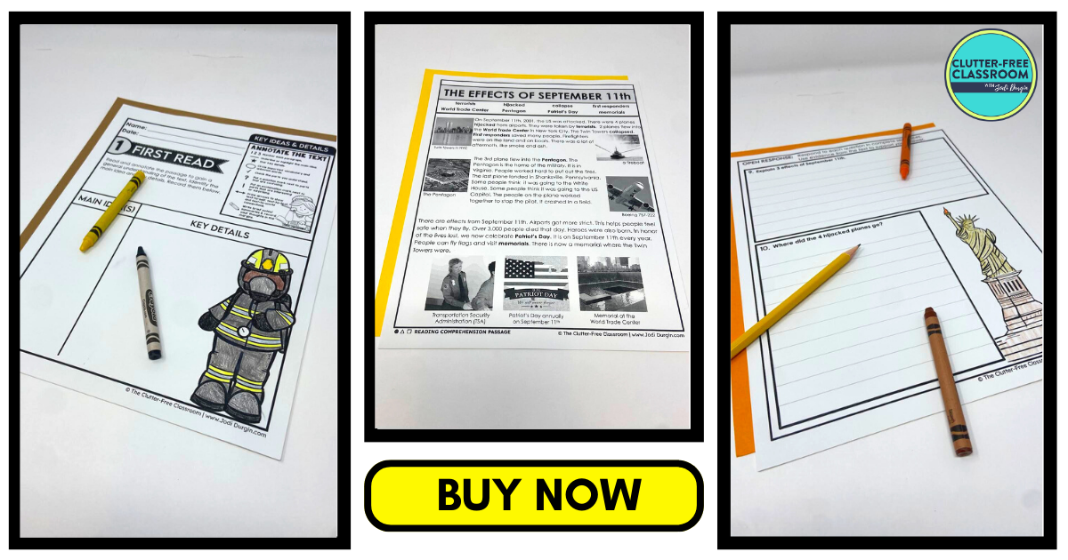 Patriot Day Reading Comprehension Activities for 2nd, 3rd, and 4th ...
