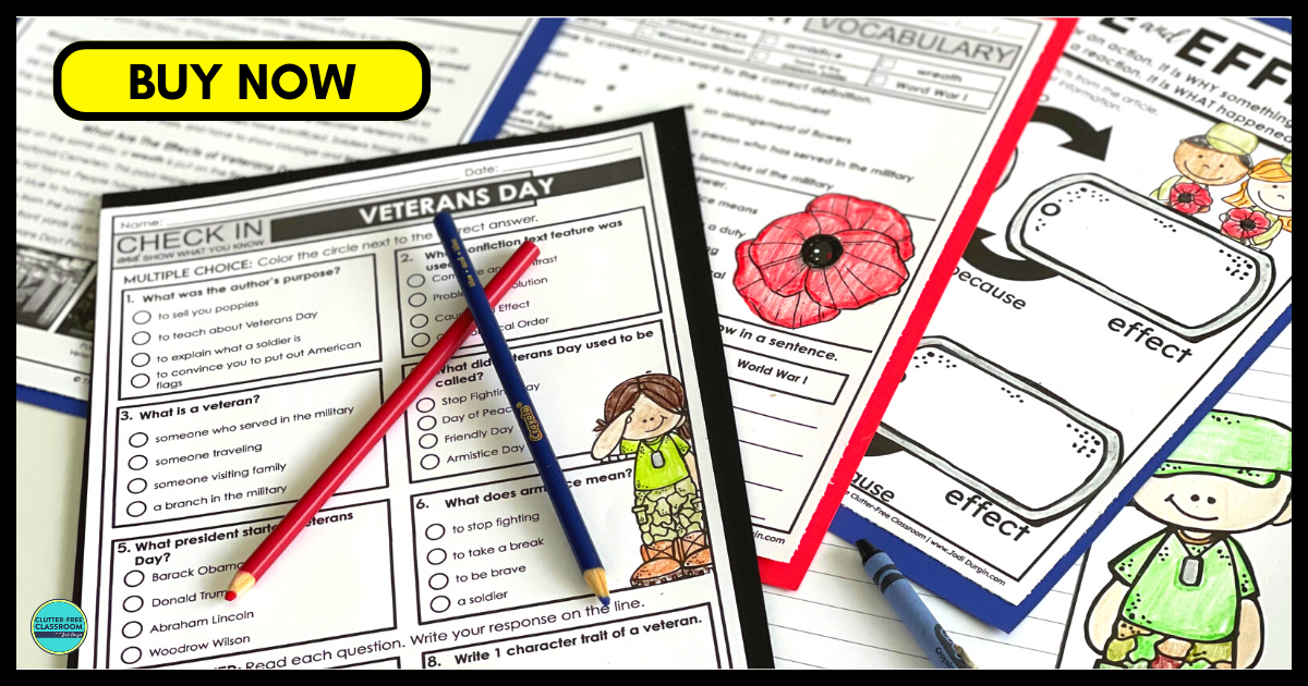 Veterans Day Reading Comprehension Activities for 2nd, 3rd, and 4th ...