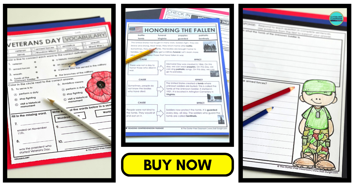 Veterans Day Reading Comprehension Activities for 2nd, 3rd, and 4th ...
