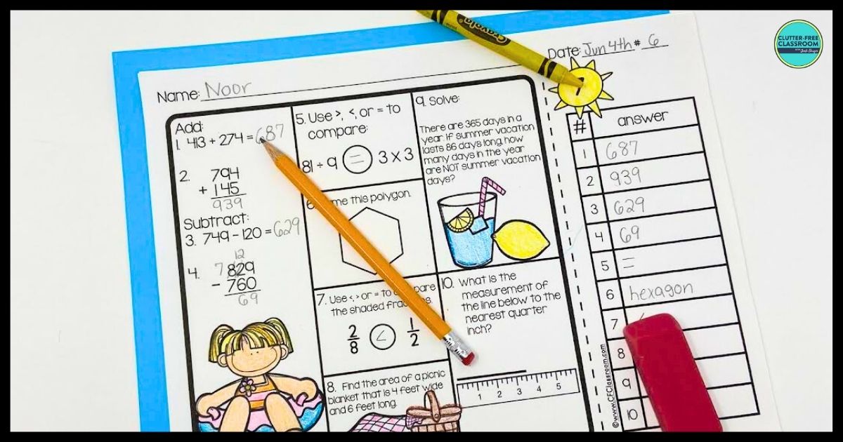 June Math Worksheets for Elementary Students in 2025 - Teaching with ...