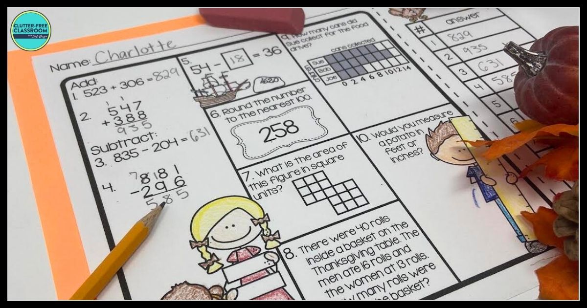 November Math Worksheets for Elementary Students in 2025 - Teaching ...