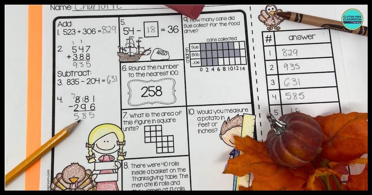 November Math Worksheets for Elementary Students in 2025 - Teaching ...