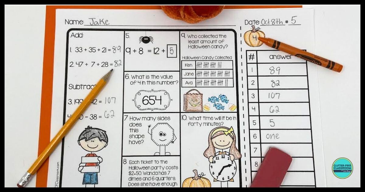 October Math Worksheets for Elementary Students in 2025 - Teaching with ...