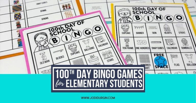 100th Day Bingo Activities for Elementary Students - Teaching with Jodi ...