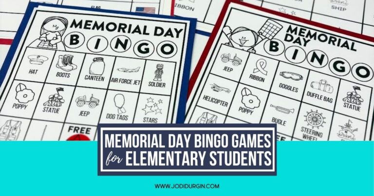 Memorial Day Bingo Activities for Elementary Students - Teaching with ...