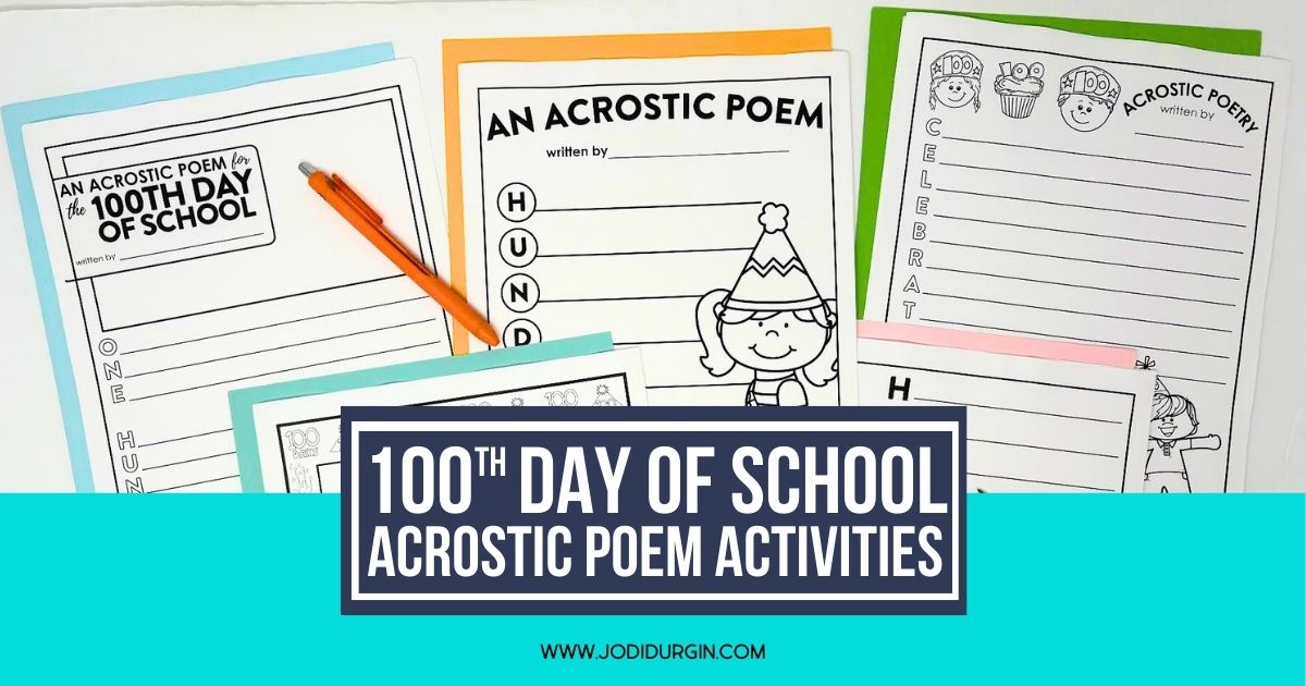 100th Day Printables for Teaching Acrostic Poems to Elementary Students ...