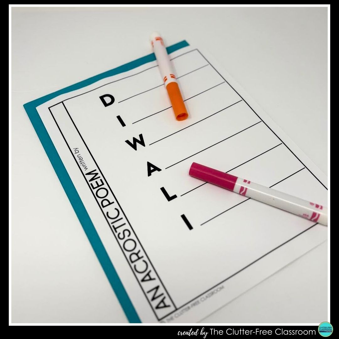 Diwali Worksheets for Teaching Acrostic Poems to Elementary Students ...