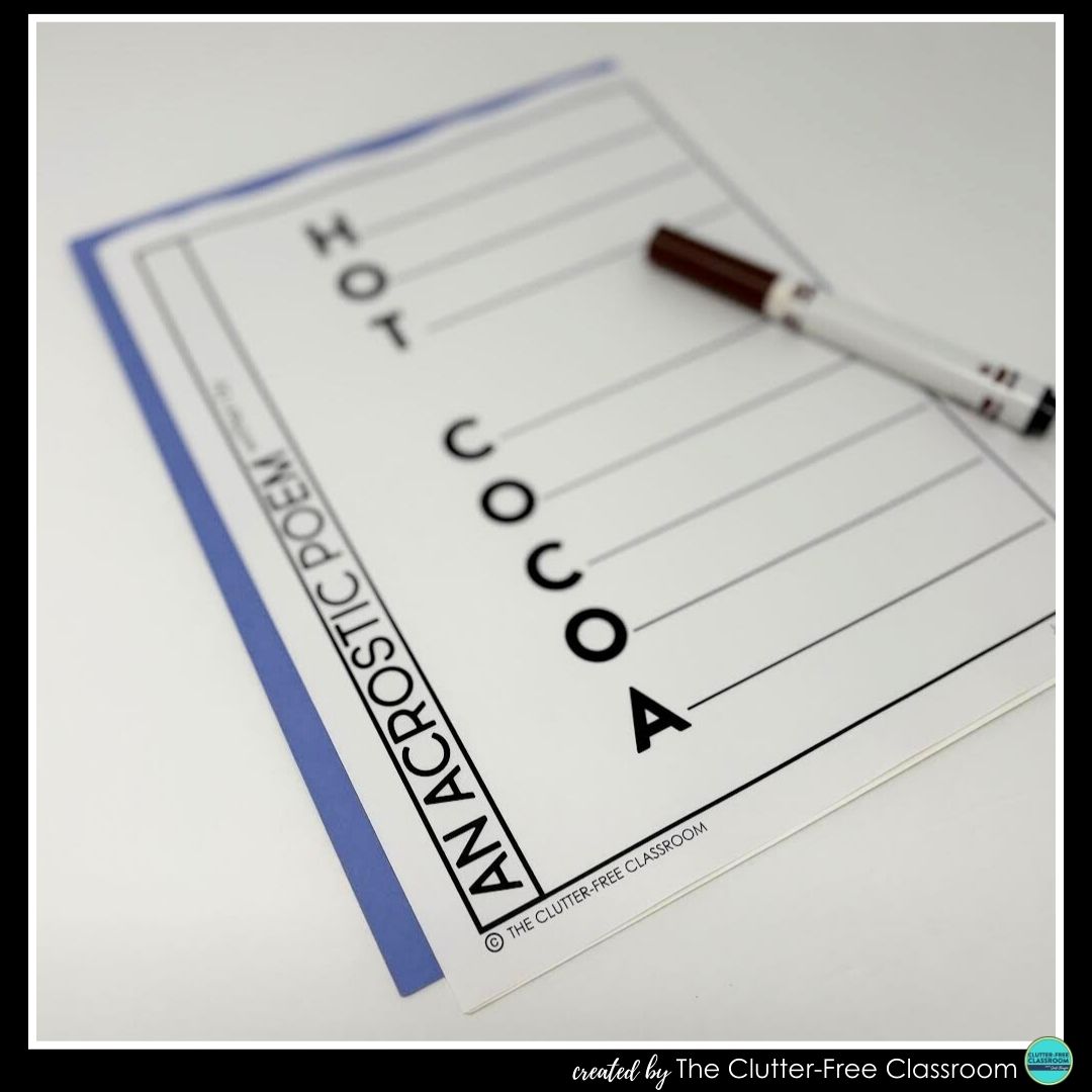 Hot Chocolate Worksheets for Teaching Acrostic Poems to Elementary ...