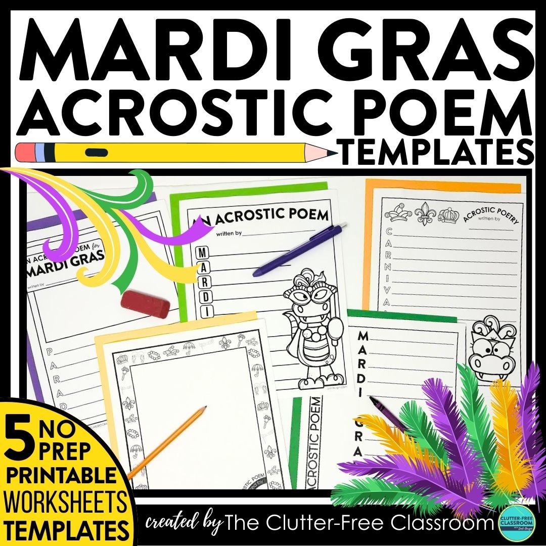 Mardi Gras Printables for Teaching Acrostic Poems to Elementary ...