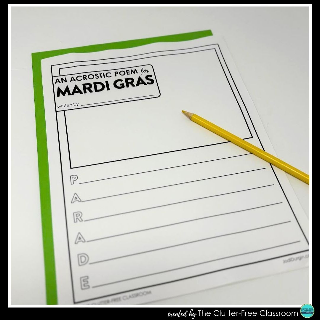 Mardi Gras Printables for Teaching Acrostic Poems to Elementary ...