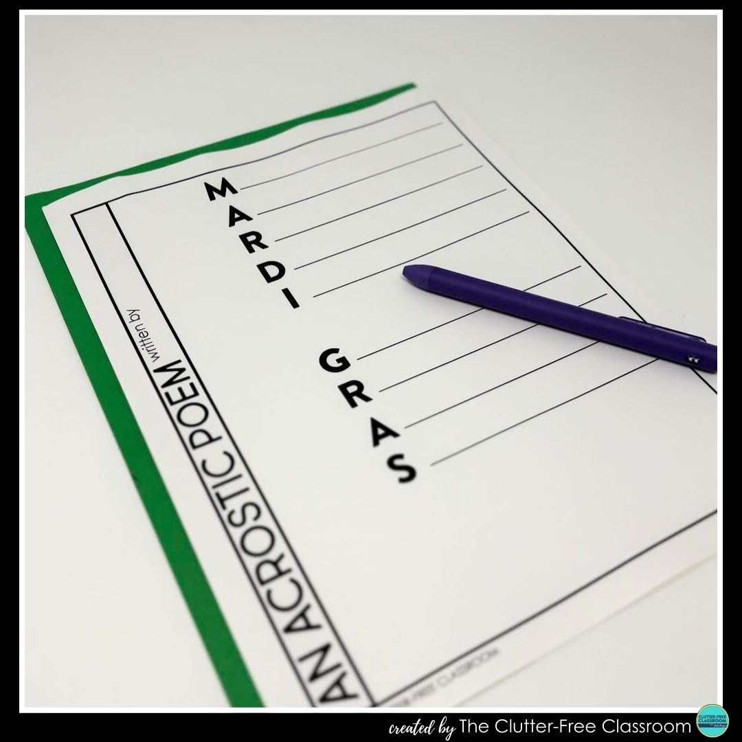 Mardi Gras Printables for Teaching Acrostic Poems to Elementary ...