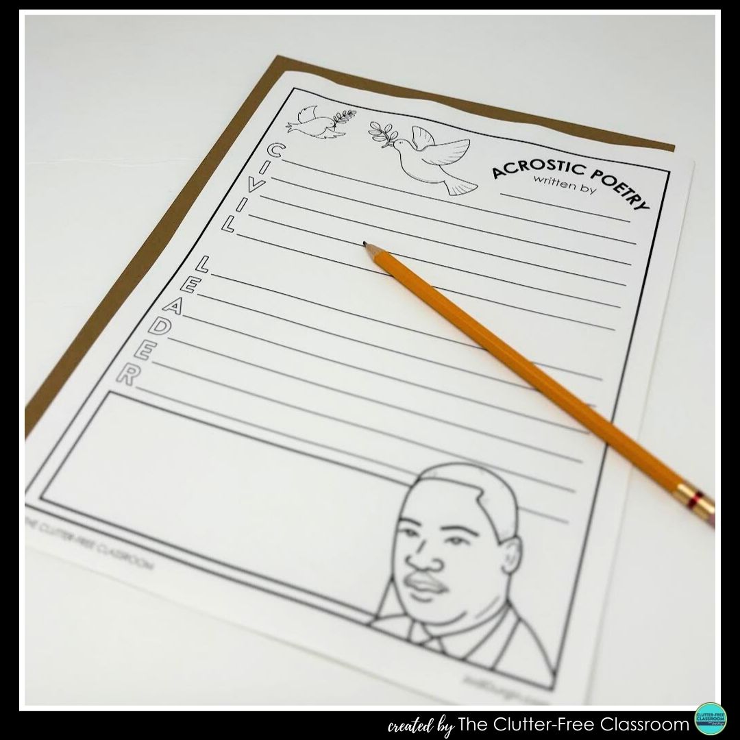 Martin Luther King Jr. Printables for Teaching Acrostic Poems to ...