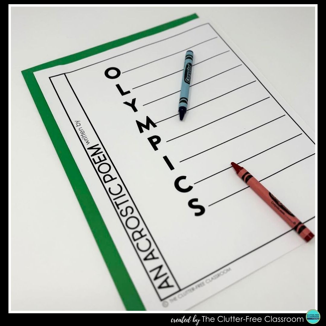 Winter Olympics Worksheets for Teaching Acrostic Poems to Elementary ...