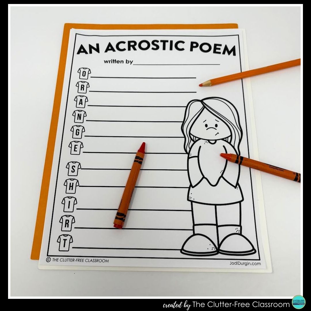 Orange Shirt Day Worksheets for Teaching Acrostic Poems to Elementary ...