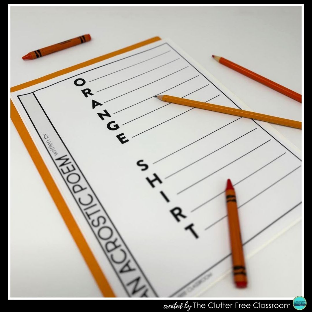 Orange Shirt Day Worksheets for Teaching Acrostic Poems to Elementary ...