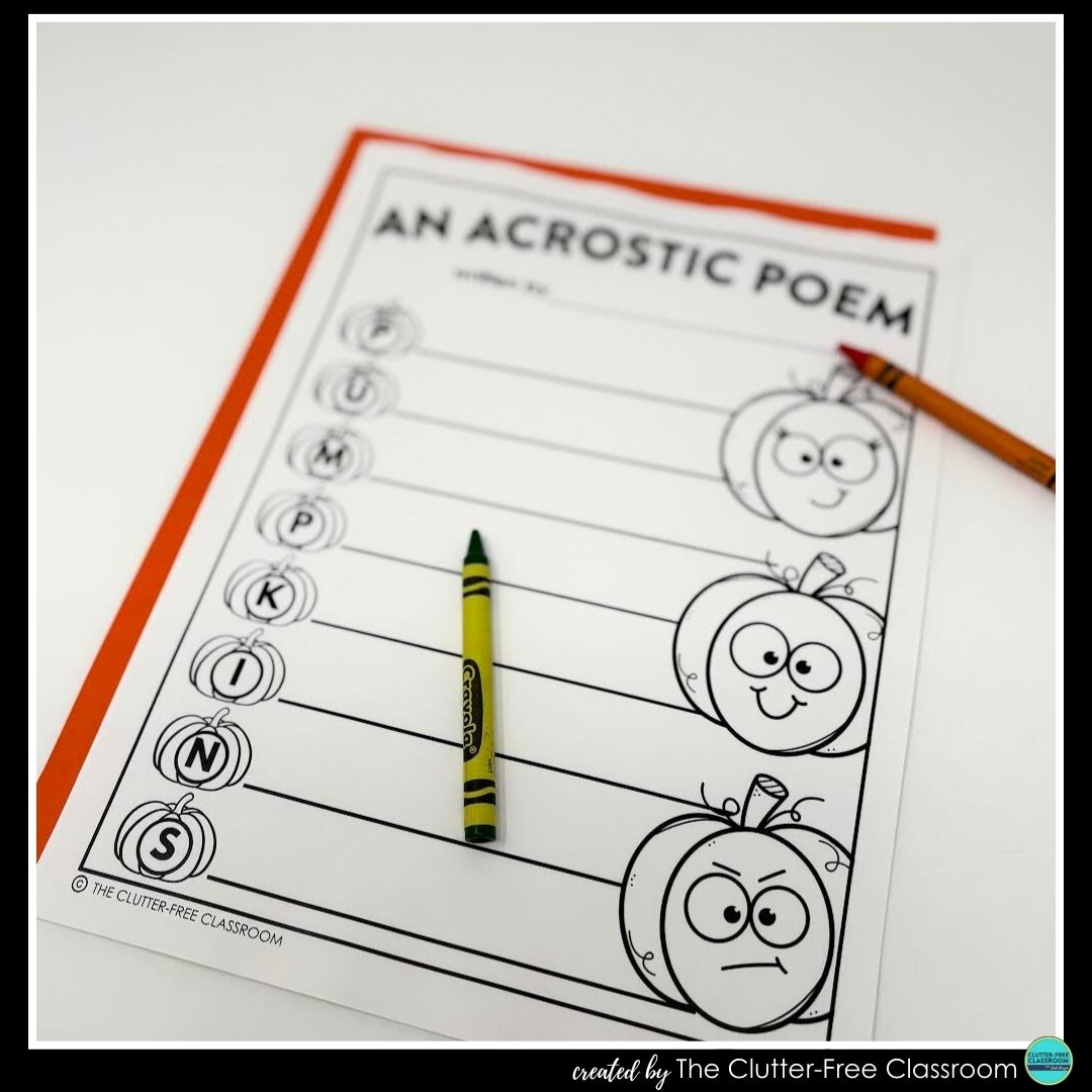 Pumpkin Acrostic Poem Template Activities for Elementary Students ...