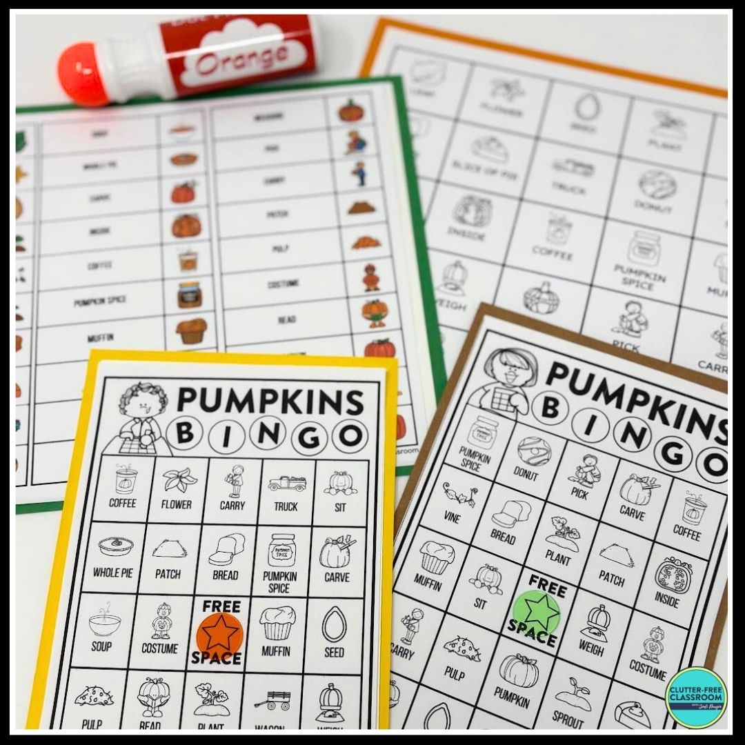 Pumpkin Bingo Activities for Elementary Students - Teaching with Jodi ...
