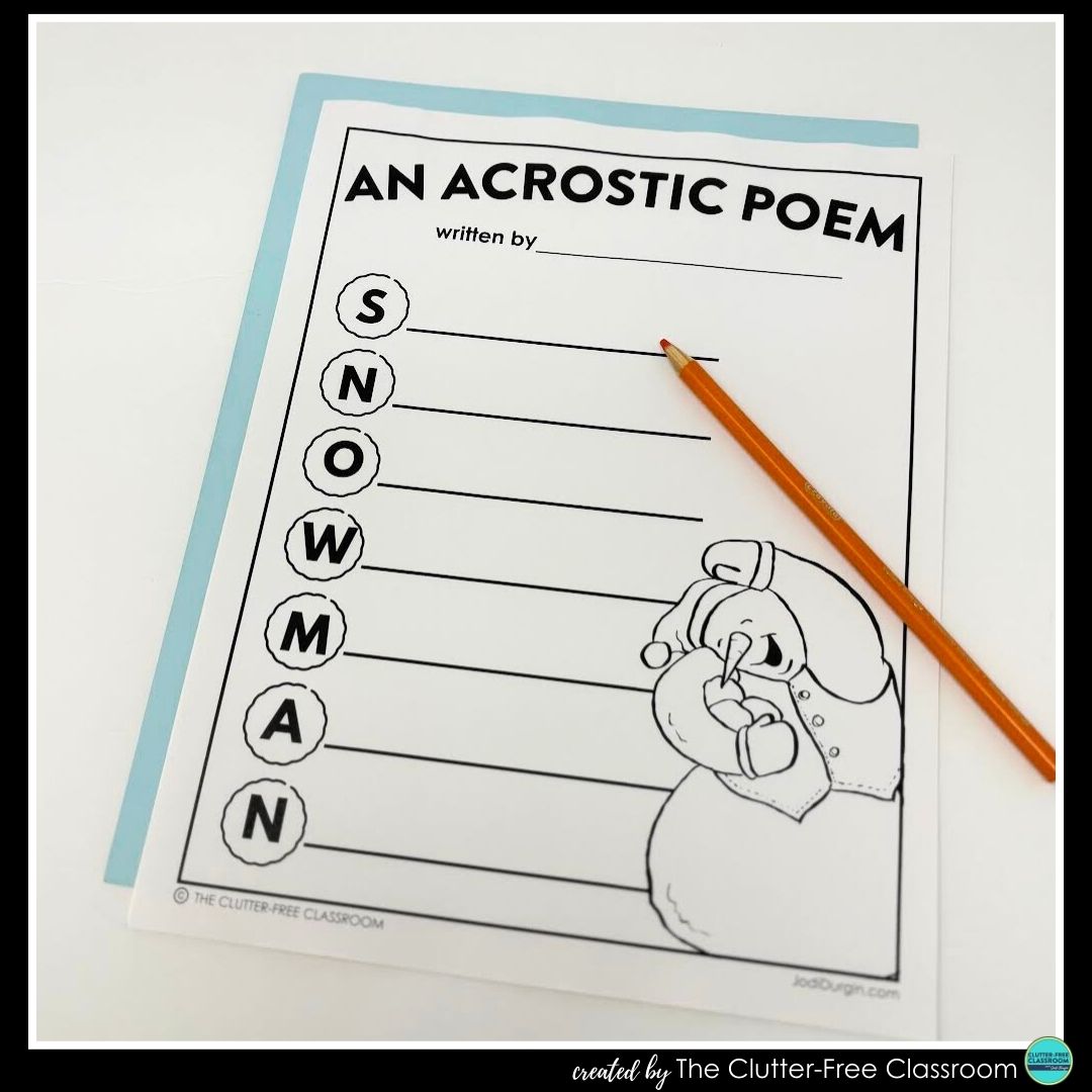 Snowman Acrostic Poem Template Activities for Elementary Students ...