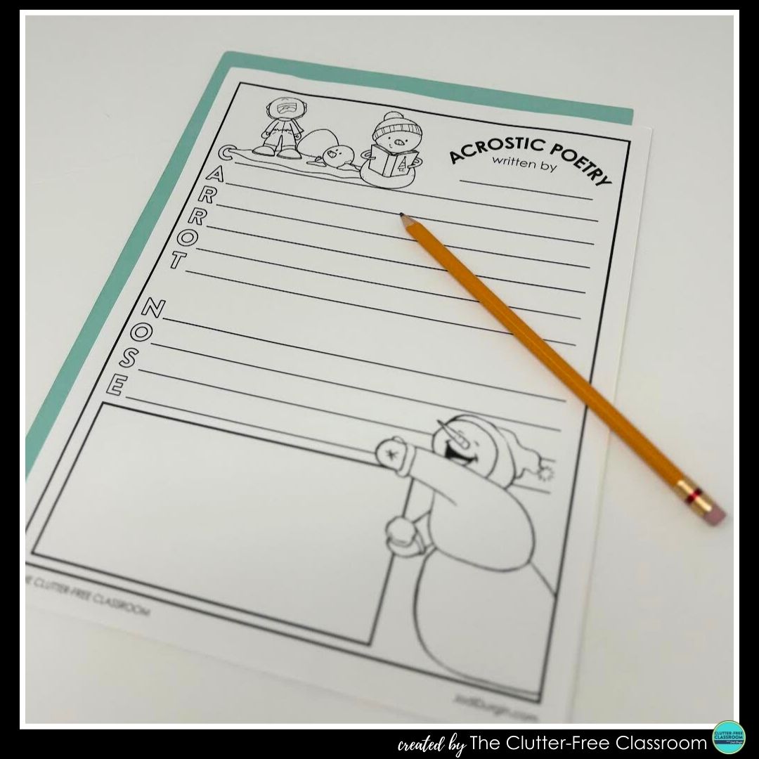 Snowman Acrostic Poem Template Activities for Elementary Students ...