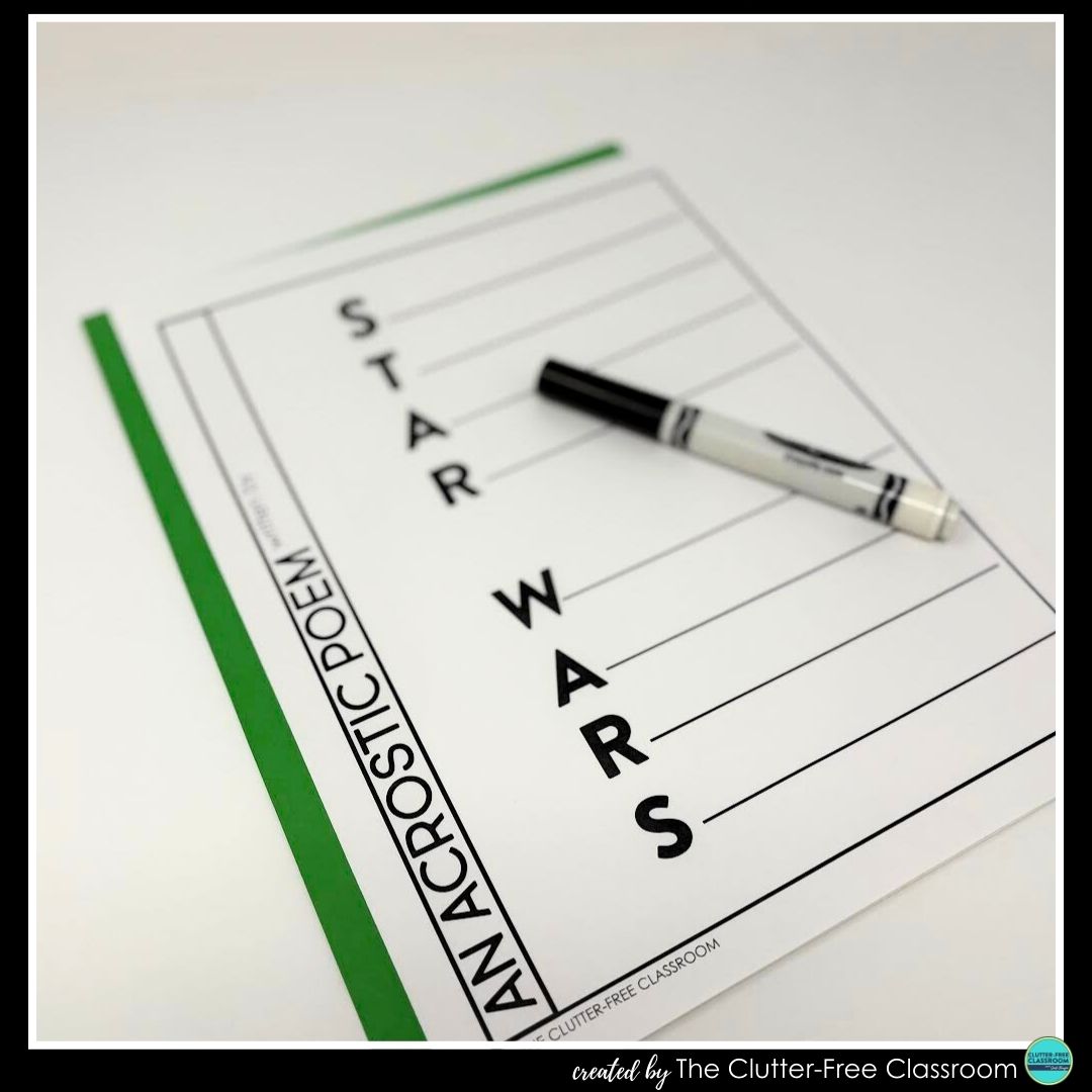 Star Wars Worksheets for Teaching Acrostic Poems to Elementary Students ...