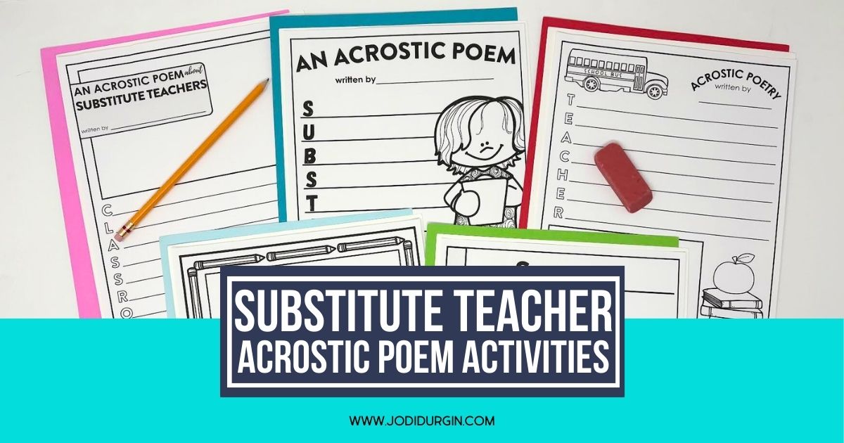 Substitute Teacher Printables for Teaching Acrostic Poems to Elementary ...
