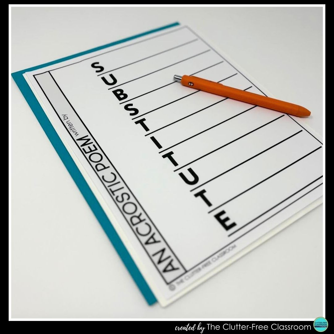 Substitute Teacher Printables for Teaching Acrostic Poems to Elementary ...